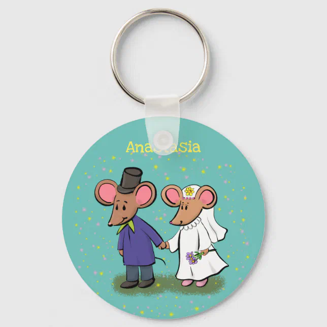 Cute mouse couple cartoon illustration keychain | Zazzle