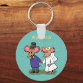 Cute mouse couple cartoon illustration keychain | Zazzle