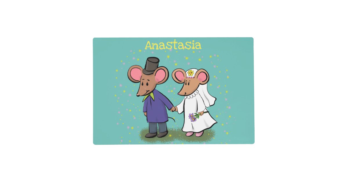 Cute mouse couple cartoon illustration placemat | Zazzle