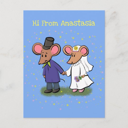 Cute mouse couple cartoon illustration postcard | Zazzle.com