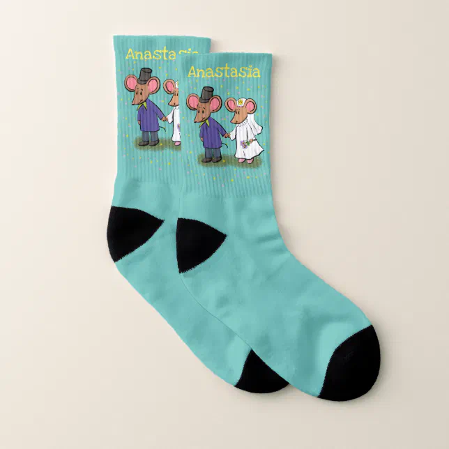 Cute mouse couple cartoon illustration socks | Zazzle