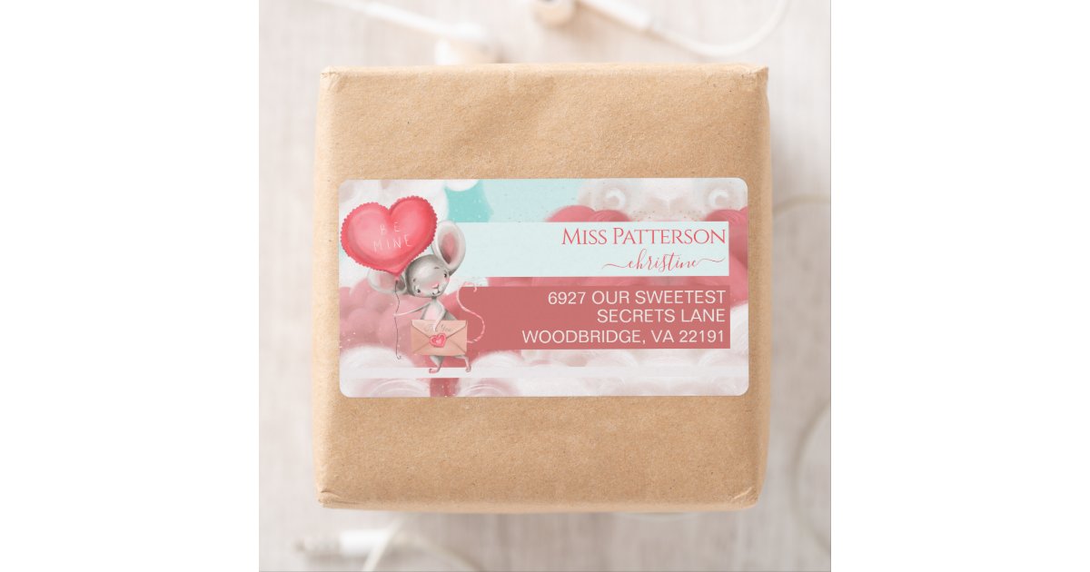 Cute mouse fluffy clouds Valentine theme custom Label | Zazzle