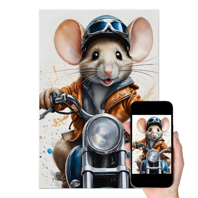 Cute Mouse Helmet Riding a Motorcycle Poster | Zazzle