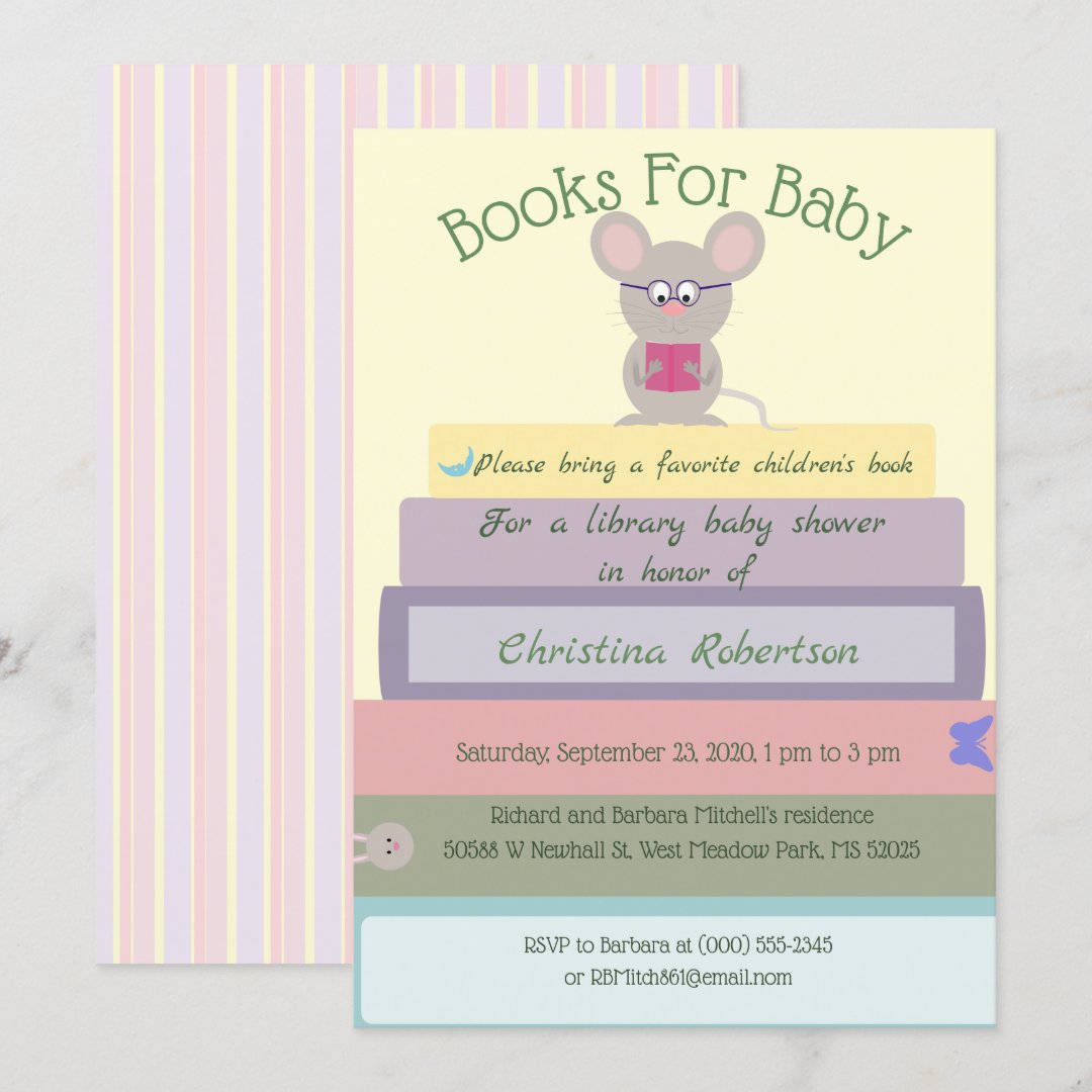Cute Mouse Library Baby Shower In Pinks Invitation | Zazzle