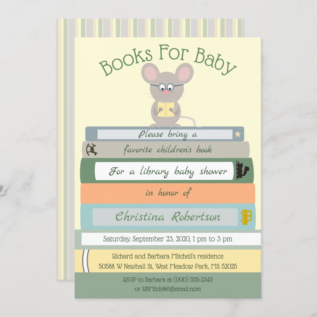 Cute Mouse Library Baby Shower Invitation | Zazzle