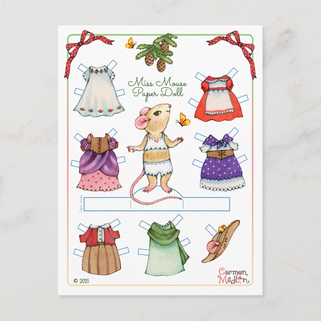 Cute Mouse Paper Doll Postcard | Zazzle