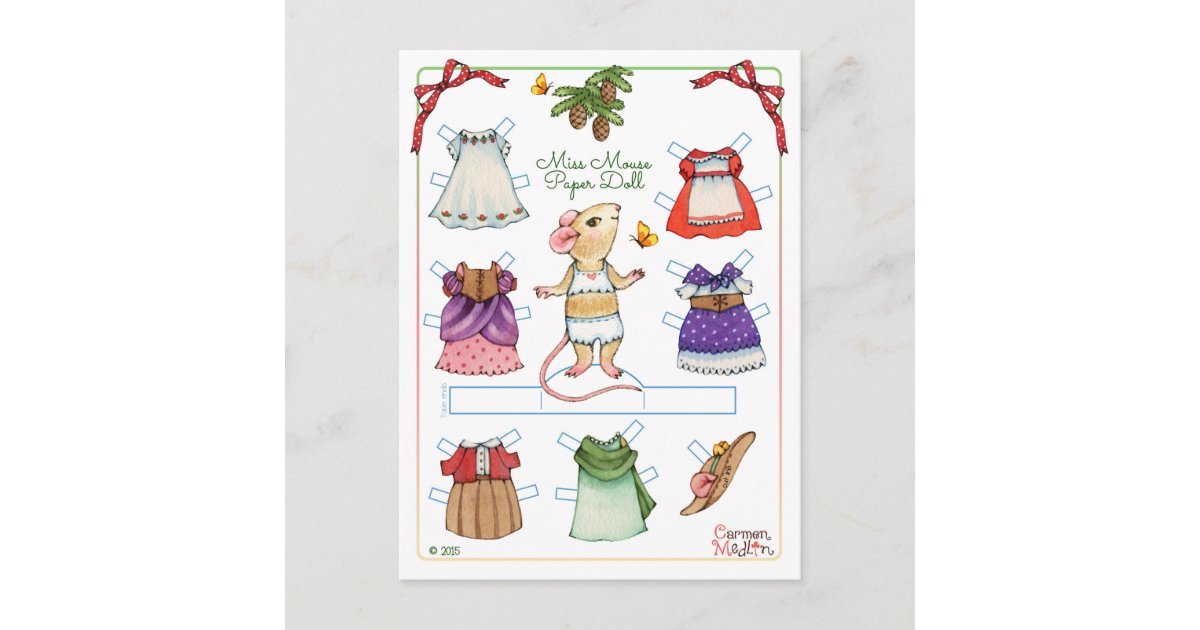 Cute Mouse Paper Doll Postcard | Zazzle