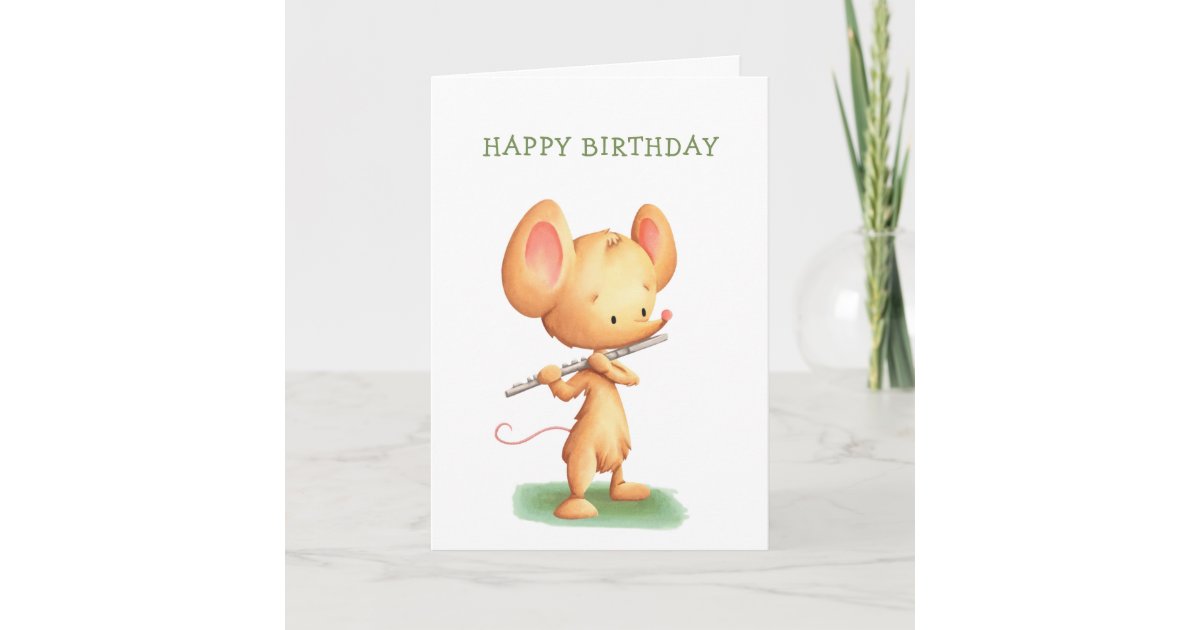 Cute Mouse Playing Flute Musician Birthday Card | Zazzle