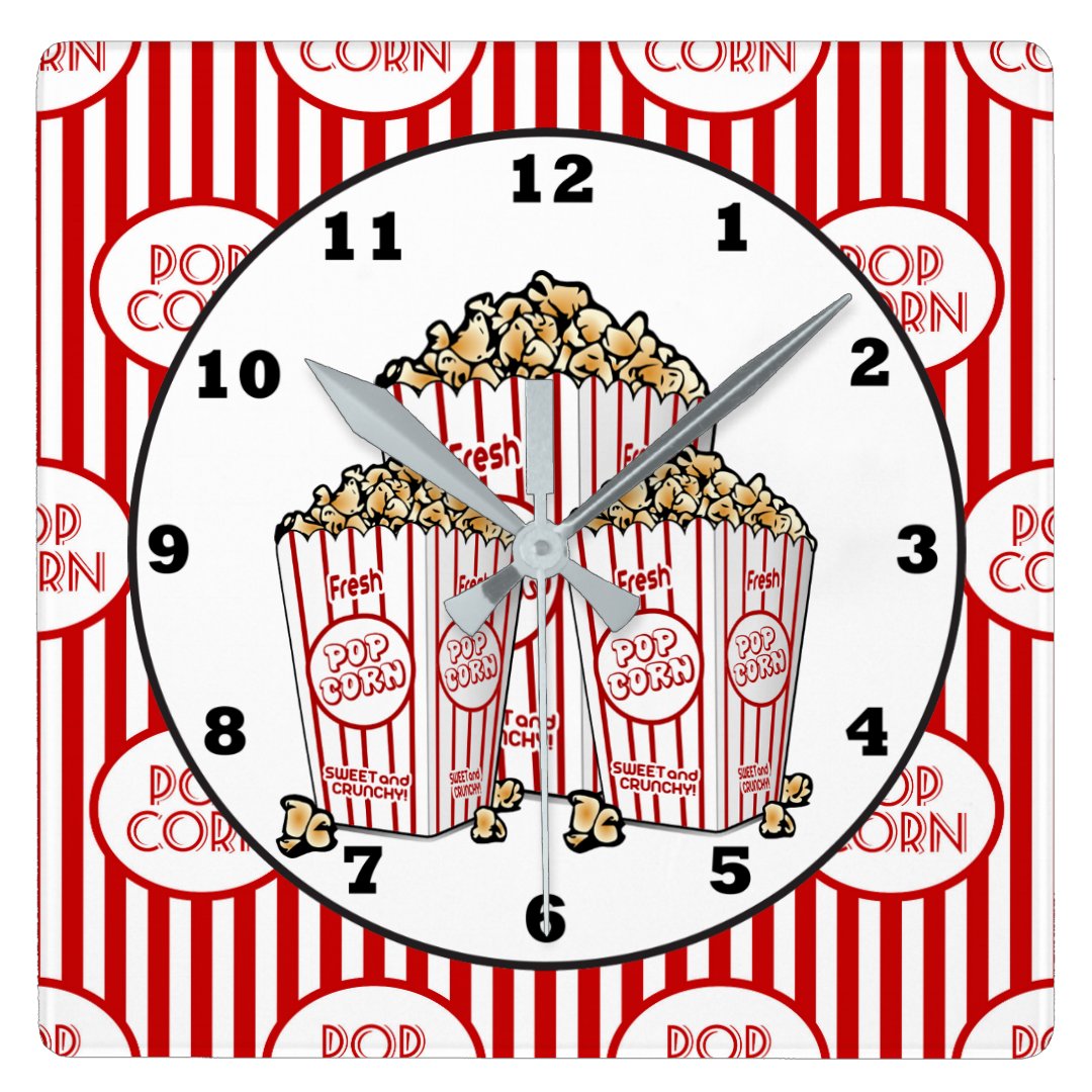 Cute Movie theater room popcorn clock | Zazzle