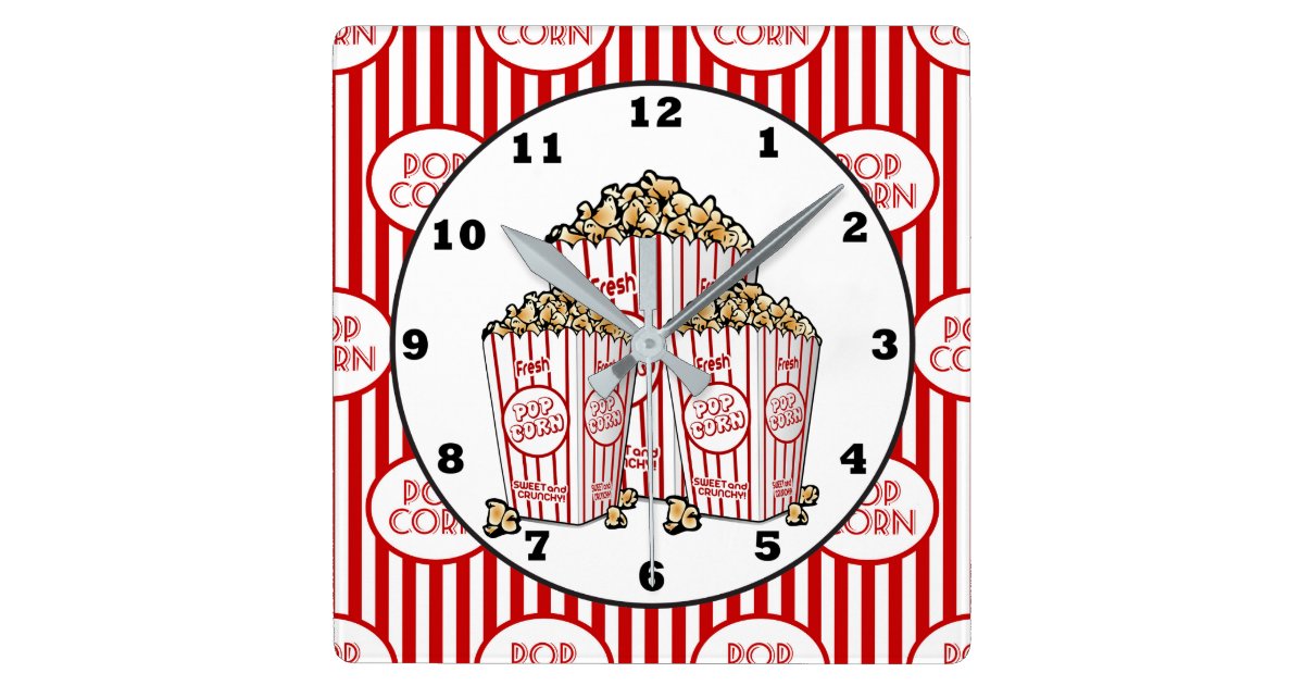 Cute Movie theater room popcorn clock | Zazzle