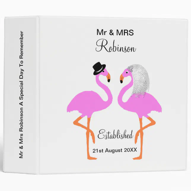 Cute Mr & Mrs Cute Pink Flamingo Personalized 3 Ring Binder | Zazzle