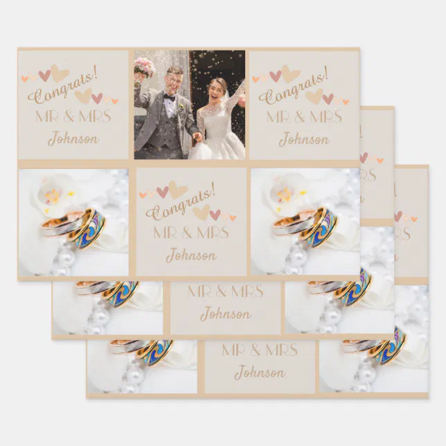 Cute Mr & Mrs Wedding Congrats Wrapping Paper Sheets | Zazzle