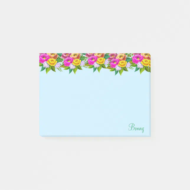 Cute multicolored flowers on light blue post-it notes | Zazzle