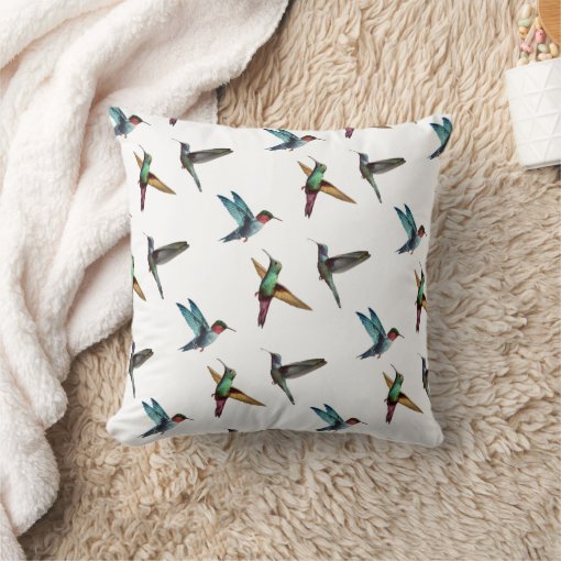 Cute multicolored hummingbirds throw pillow | Zazzle