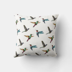 Cute multicolored hummingbirds throw pillow | Zazzle