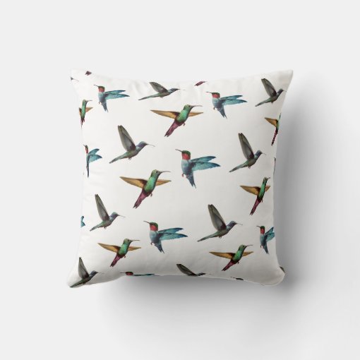 Cute multicolored hummingbirds throw pillow | Zazzle