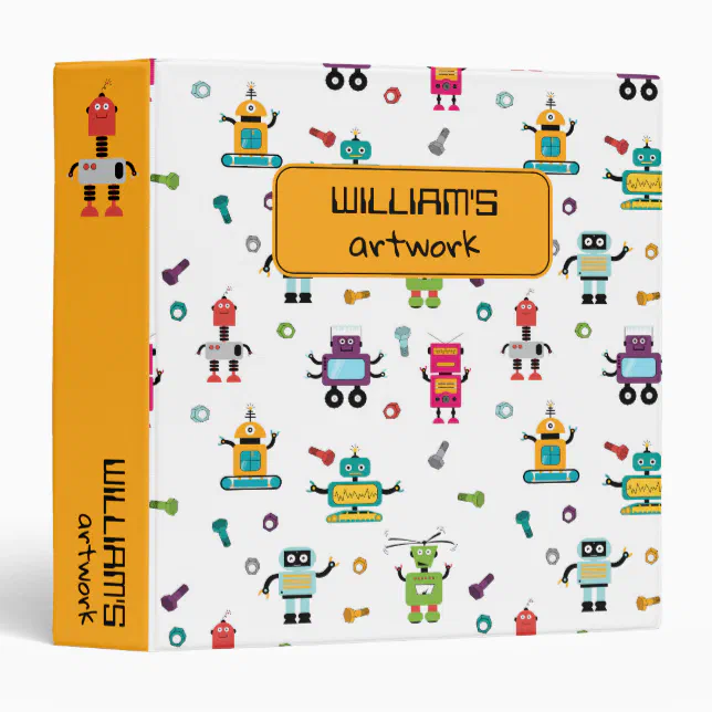 Cute Multicolored Robots Kids Robot Artwork Album 3 Ring Binder | Zazzle