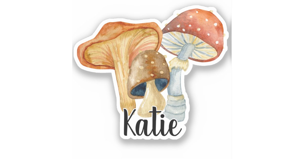 Cute Mushroom Monogrammed Name Sticker | Zazzle