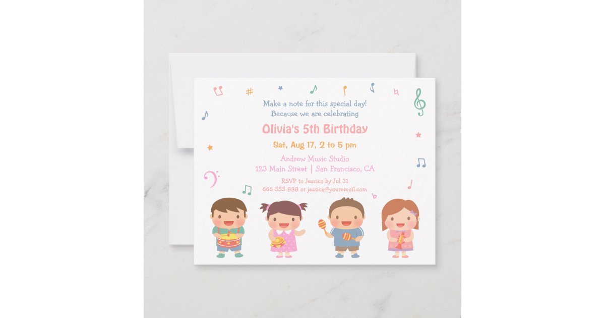 Cute Music Themed Kids Birthday Party Invitations | Zazzle