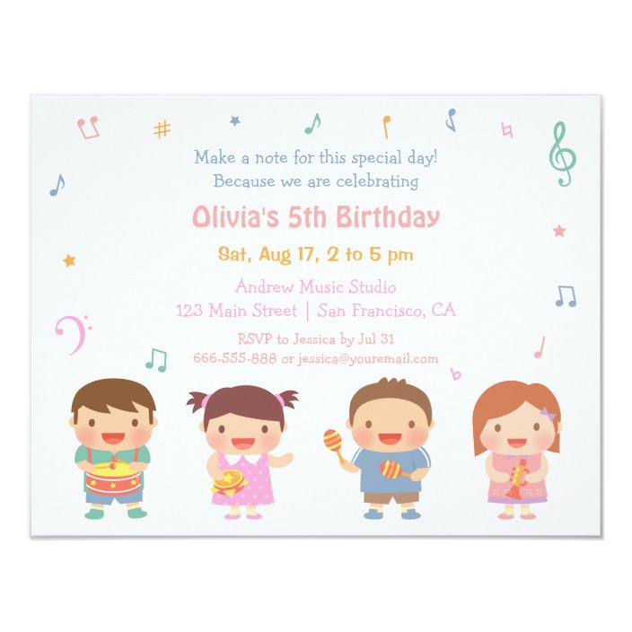 Cute Music Themed Kids Birthday Party Invitations | Zazzle.com