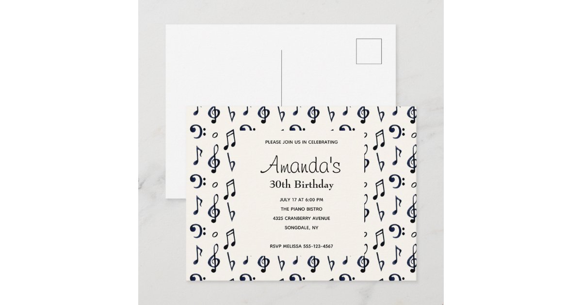 Cute Musical Notes Pattern Birthday Invitation | Zazzle