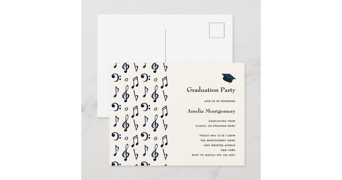 Cute Musical Notes Pattern Graduation Invitation | Zazzle