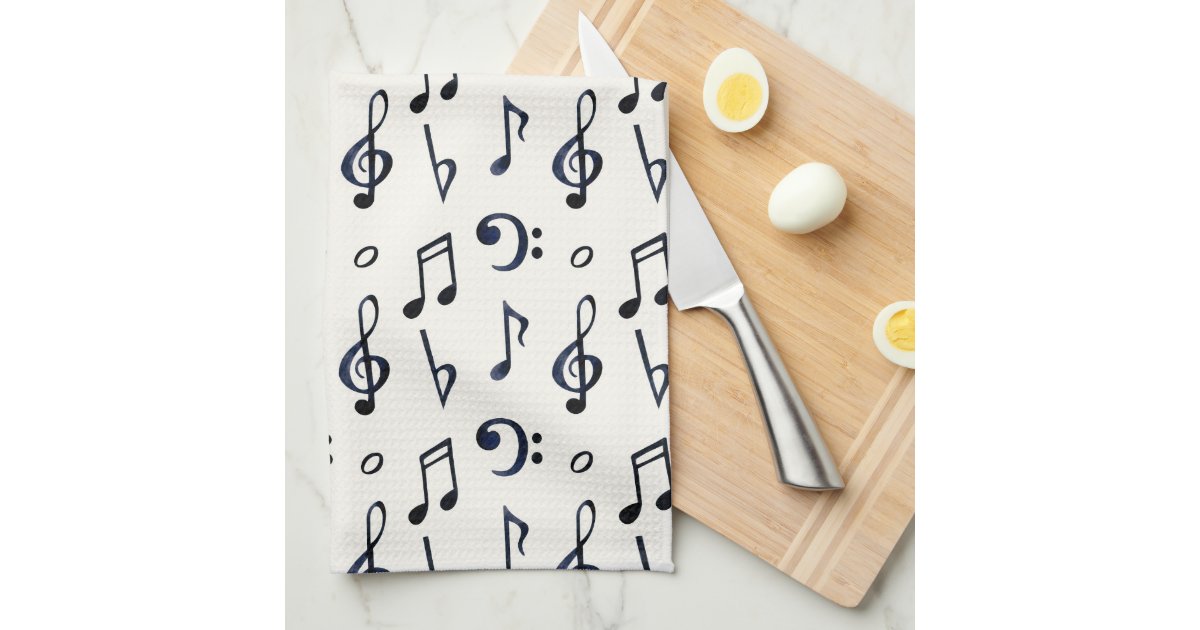 Cute Musical Notes Pattern Kitchen Towel | Zazzle