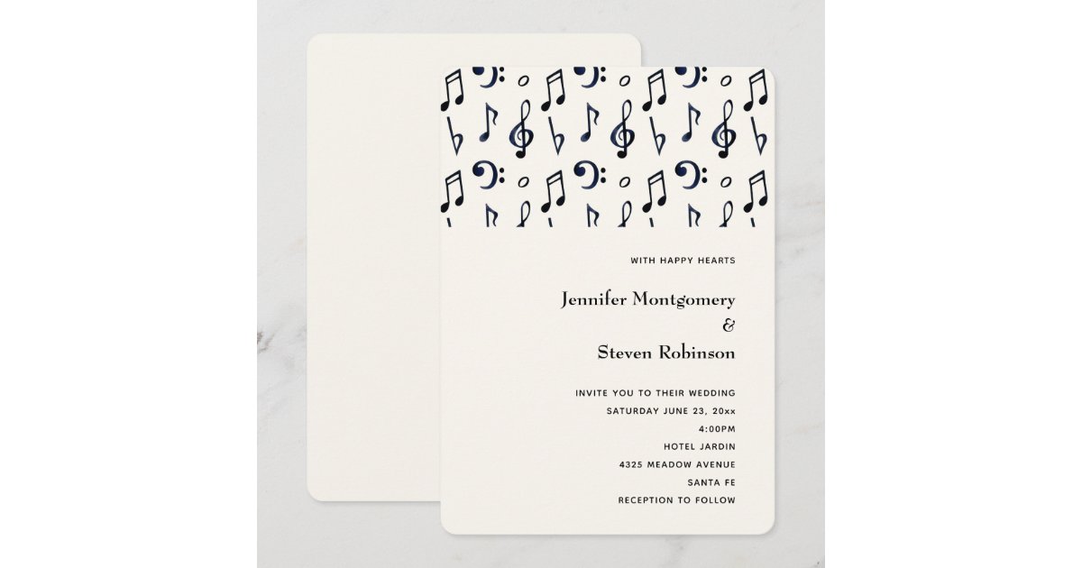 Cute Musical Notes Pattern Wedding Invitation | Zazzle