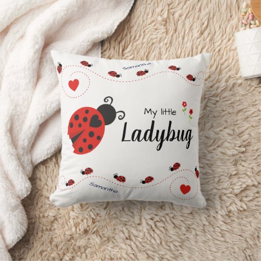 Cute My Little Ladybug Red and Black with Name Throw Pillow | Zazzle