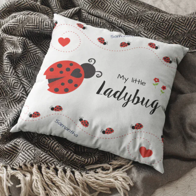Cute My Little Ladybug Red and Black with Name Throw Pillow | Zazzle