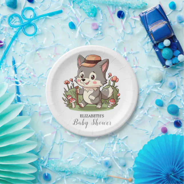 Cute Mystical Wolf Baby Shower Paper Plates | Zazzle