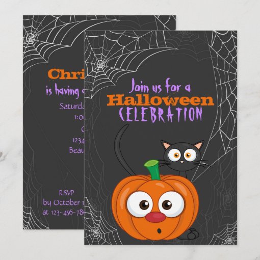 Cute n Spooky Cat and Pumpkin Halloween Party Invitation | Zazzle