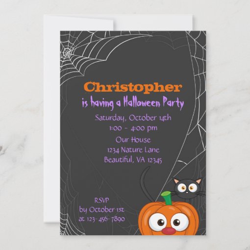 Cute n Spooky Cat and Pumpkin Halloween Party Invitation | Zazzle