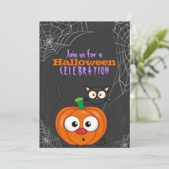 Cute n Spooky Cat and Pumpkin Halloween Party Invitation | Zazzle
