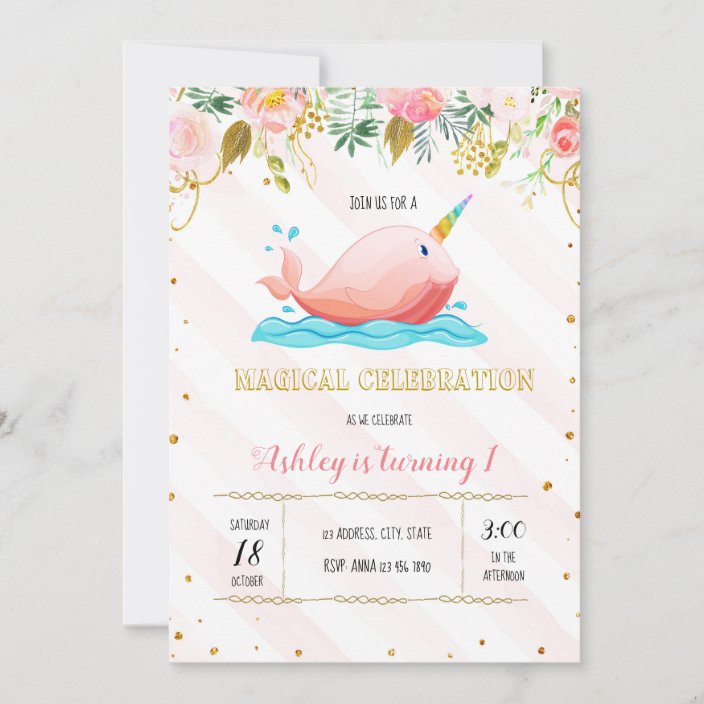 Cute narwhal party invitation | Zazzle.com