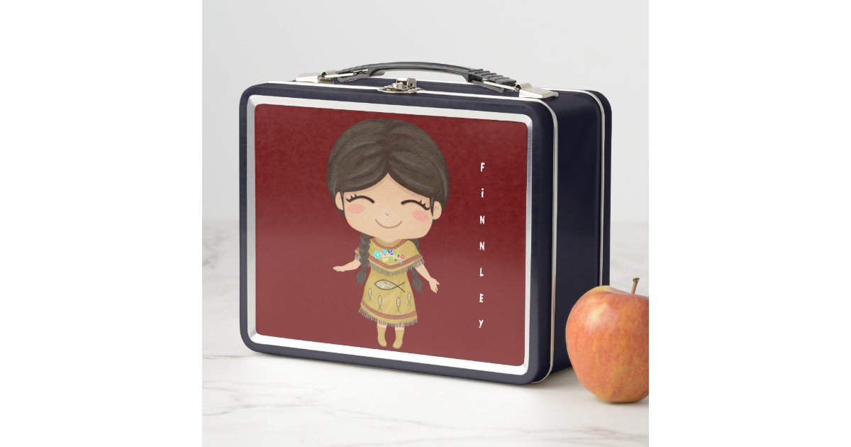 Cute Native American Cartoon Girls School Metal Lunch Box | Zazzle
