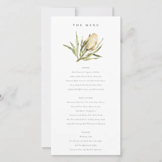Cute Native Banksia Floral Wedding Menu Card | Zazzle