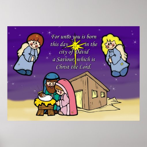 Cute Nativity Scene Christmas Poster | Zazzle