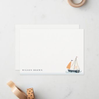 Cute Nautical Blue Sailboat Pastel Kids Birthday Note Card | Zazzle