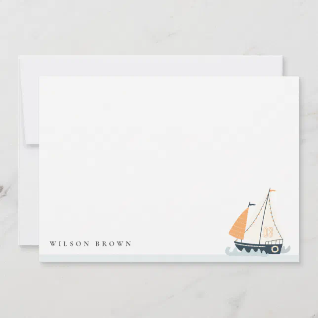 Cute Nautical Blue Sailboat Pastel Kids Birthday Note Card | Zazzle