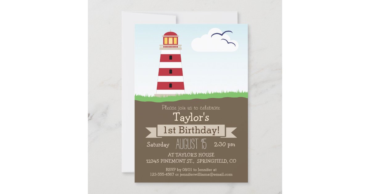 Cute Nautical Lighthouse Kid's Birthday Party Invitation | Zazzle