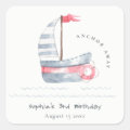 Cute Nautical Soft Red Blue Sailboat Kids Birthday Square Sticker | Zazzle