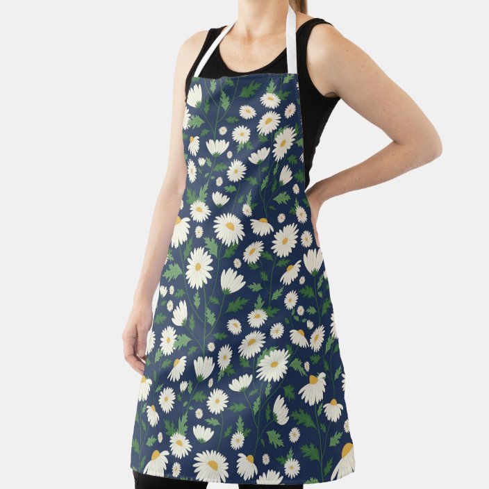 Cute Navy Blue And White Floral Daisy Apron | Zazzle.com