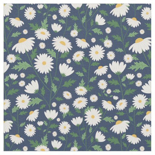 Cute Navy Blue And White Floral Daisy Fabric | Zazzle
