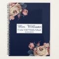 Cute Navy Blue Floral Personalized Teacher Planner | Zazzle