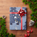 Cute Navy Blue Winter Christmas Trees Snow Wrappin Wrapping Paper | Zazzle