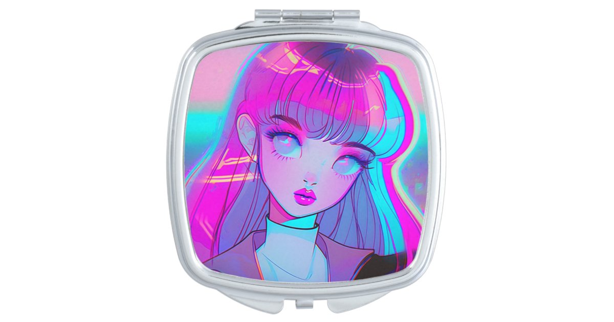 Cute Neon Anime Girl Compact Mirror | Zazzle
