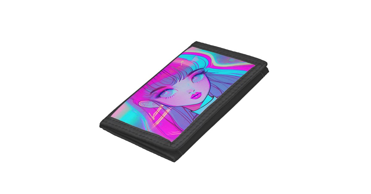 Cute Neon Anime Girl Trifold Wallet | Zazzle