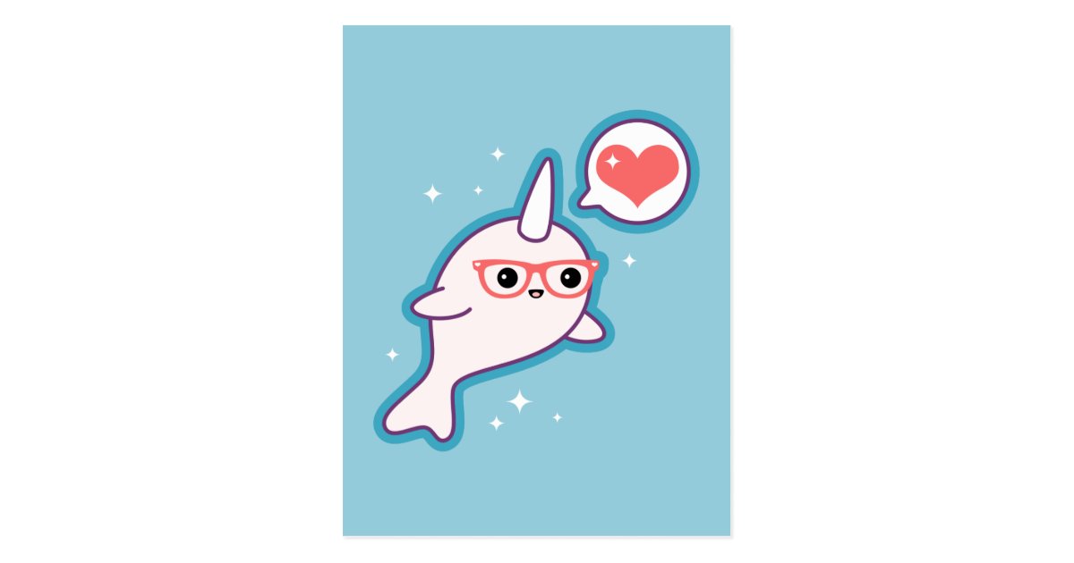 Cute Nerd Narwhal Postcard | Zazzle.com