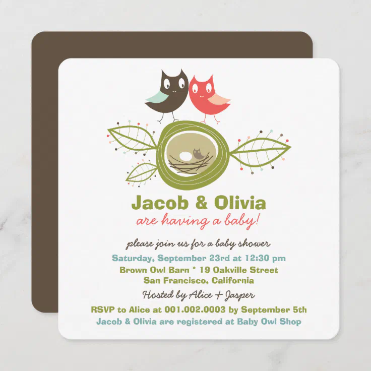 Cute Nesting Owl Family Baby Shower Invitation | Zazzle